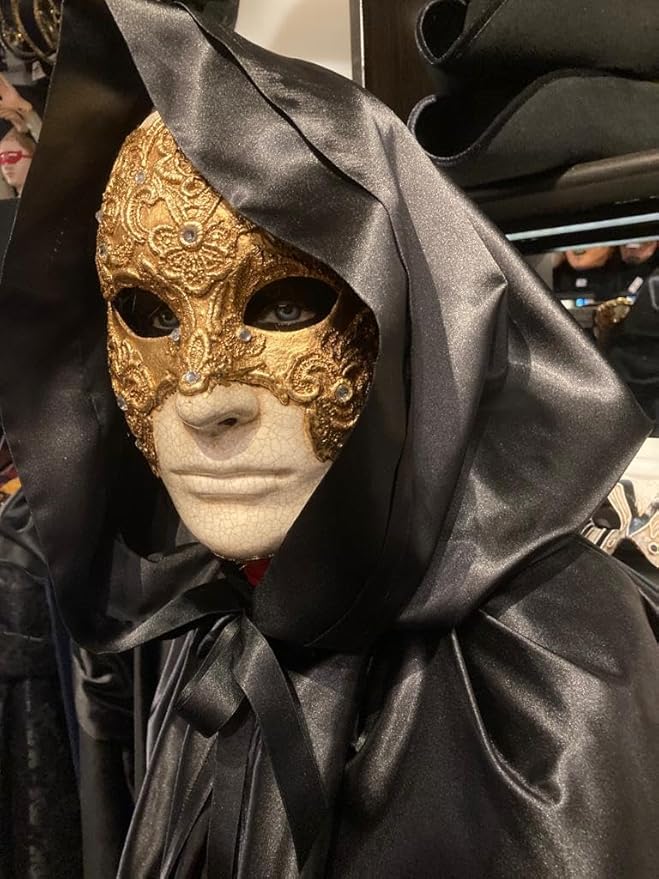Set of eyes wide shut mask and black satin hooded cape - Halloween out ...