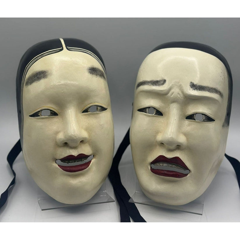 Two Japanese Noh-mask, Japanese theater mask - Koomote masks -Nohmen m ...