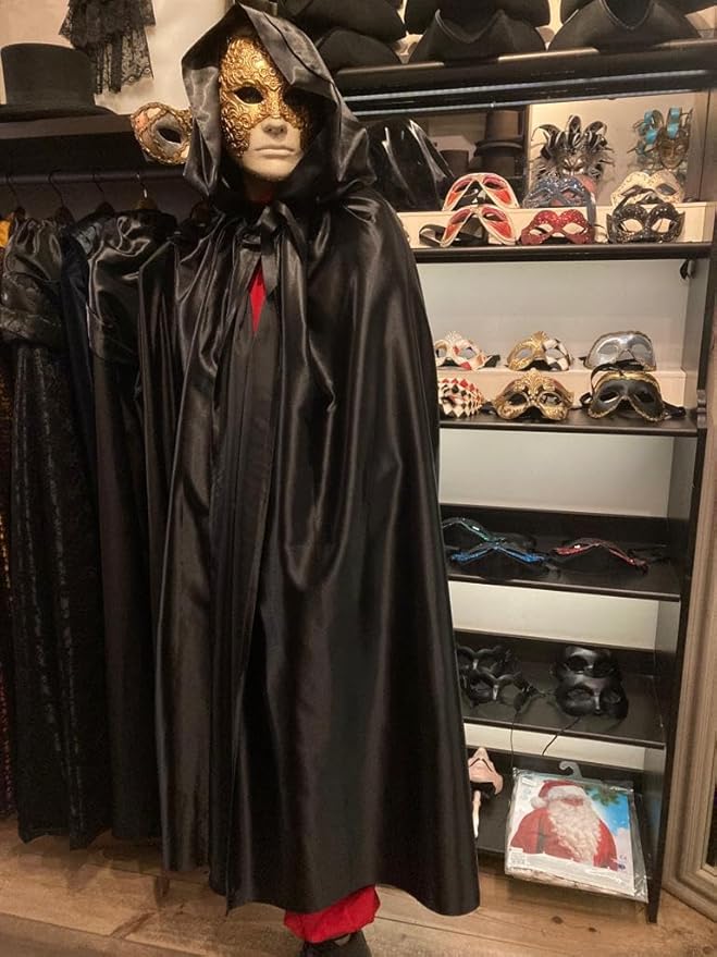 Set of eyes wide shut mask and black satin hooded cape - Halloween out ...